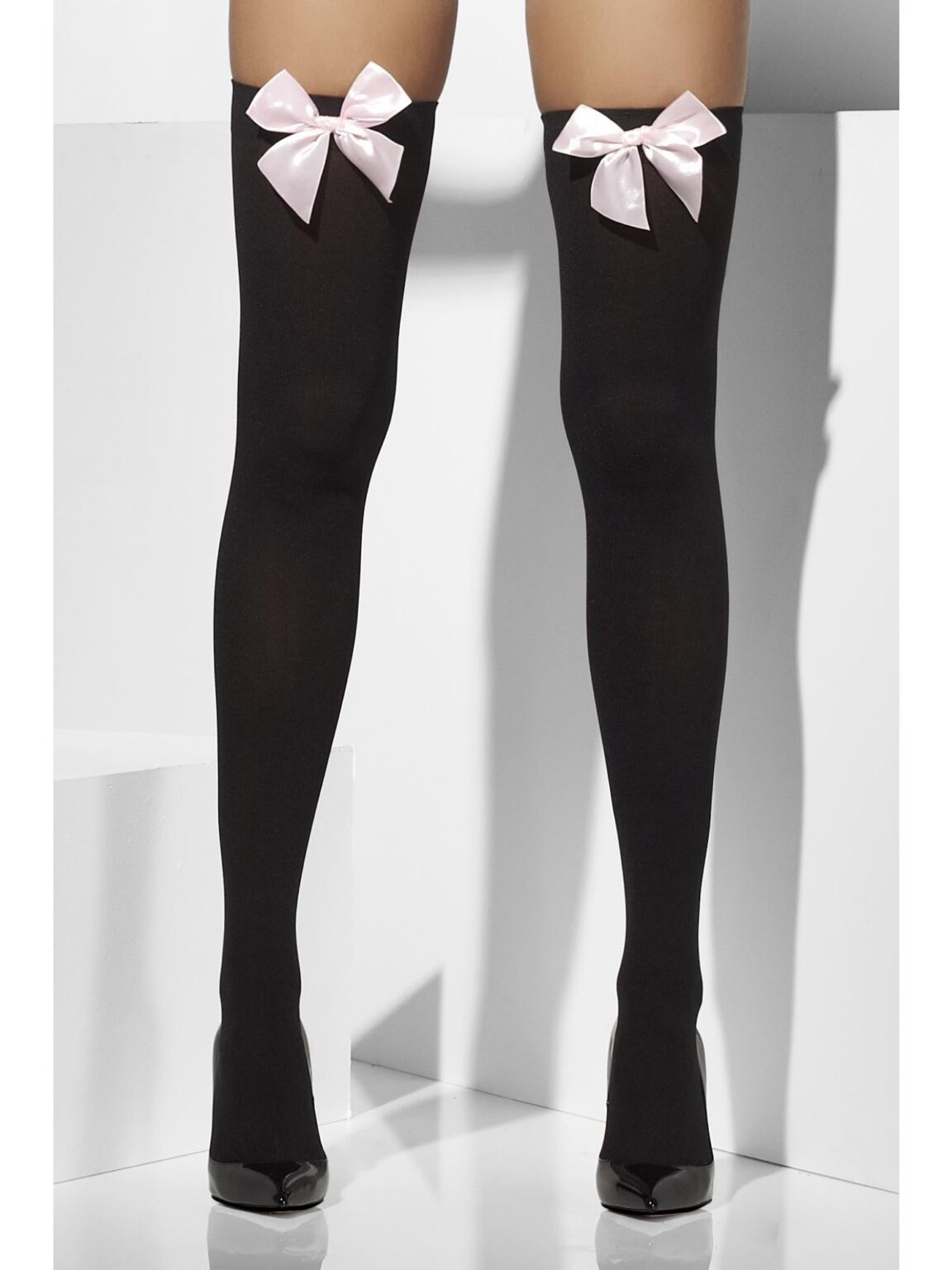 Opaque Hold-Ups – Black with Pale Pink Bows – Fantasy World